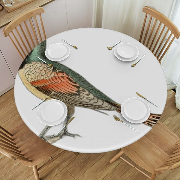 Autua Long-tailed Bird Round Tablecloth Stain-Resistant and Washable ...