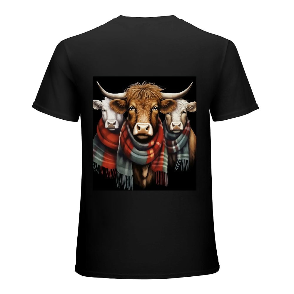 Autua Men's Funny Graphic T-Shirt with Cow Pattern and Scarf Black ...
