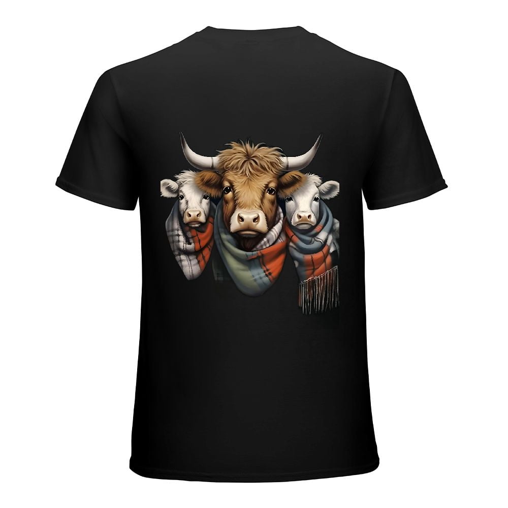 Autua Men's Short Sleeve Cow Pattern T-Shirt with Scarf, Humorous and ...