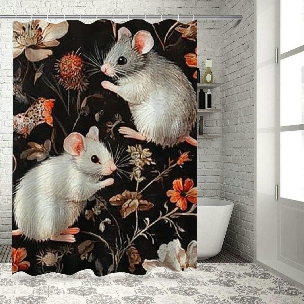 Autua Mice Flowers Baroque Washable Shower Curtain Set with Hooks 36 ...