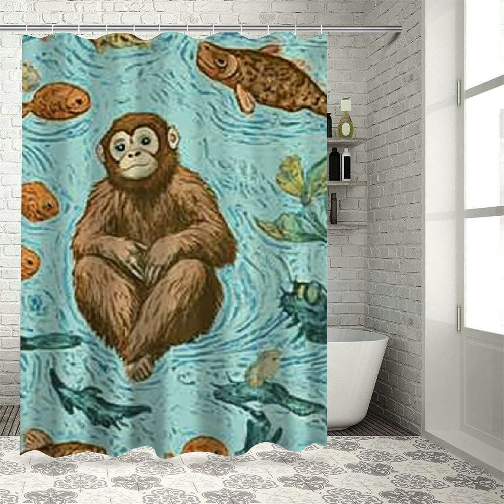 Autua Monkey Animals Bathroom Décor Set Polyester Shower Curtain with ...