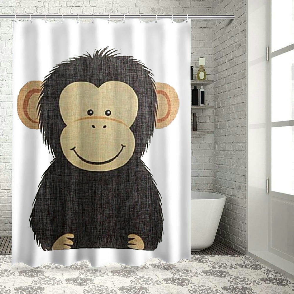 Autua Monkey Washable Shower Curtain with Hooks, Home Bathroom ...