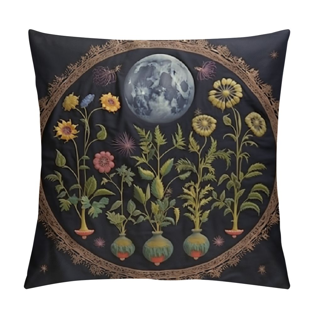 Autua Moon Phases Graphic Decorative Cushion Throw Pillow Cover for ...