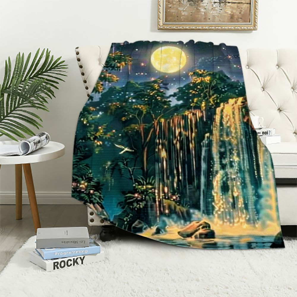 Autua Moon Waterfall Woods Warm Lightweight Blanket Soft Fleece Throw ...