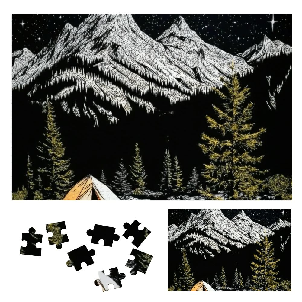 Autua Mountain Trees Tent Wooden Jigsaw Puzzle - Impossible Wooden ...
