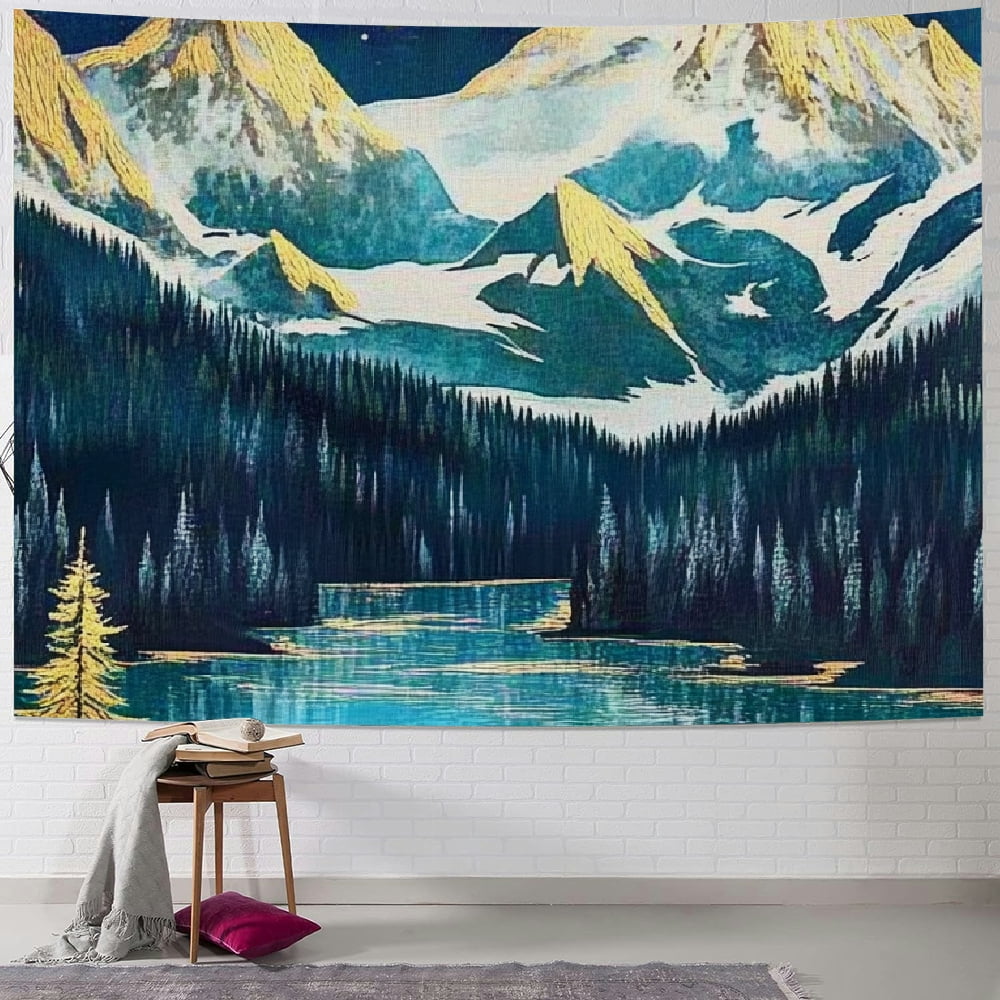 Autua Mountain and moon tapestry, natural forest, trees, lakes ...