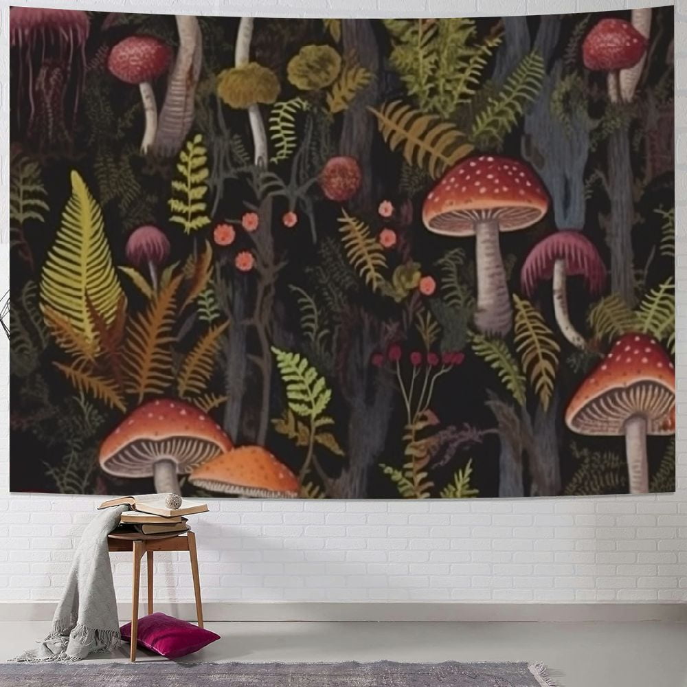 Autua Mushrooms Ferns Forest Tapestry Wall Hanging Unique Style Graphic ...