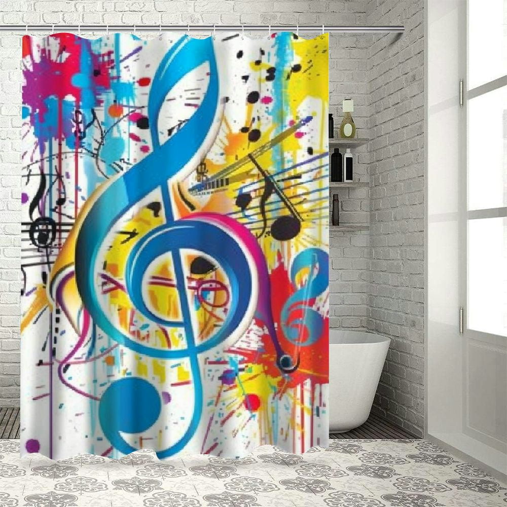 Autua Music Note Musical Notes Paint Splatter Bathroom Shower Curtain ...