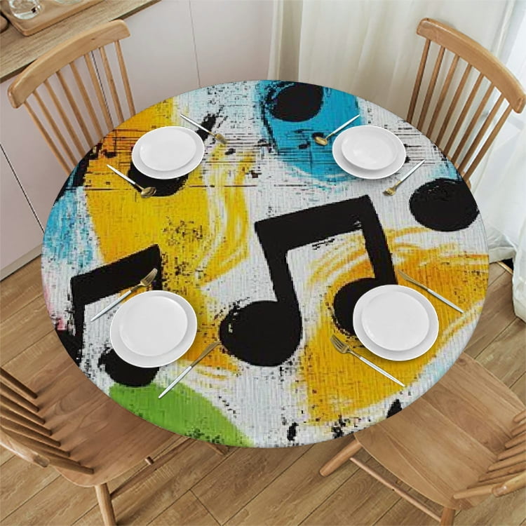 Autua Musical Notes Funk Round Tablecloth Stain-Resistant 100% ...