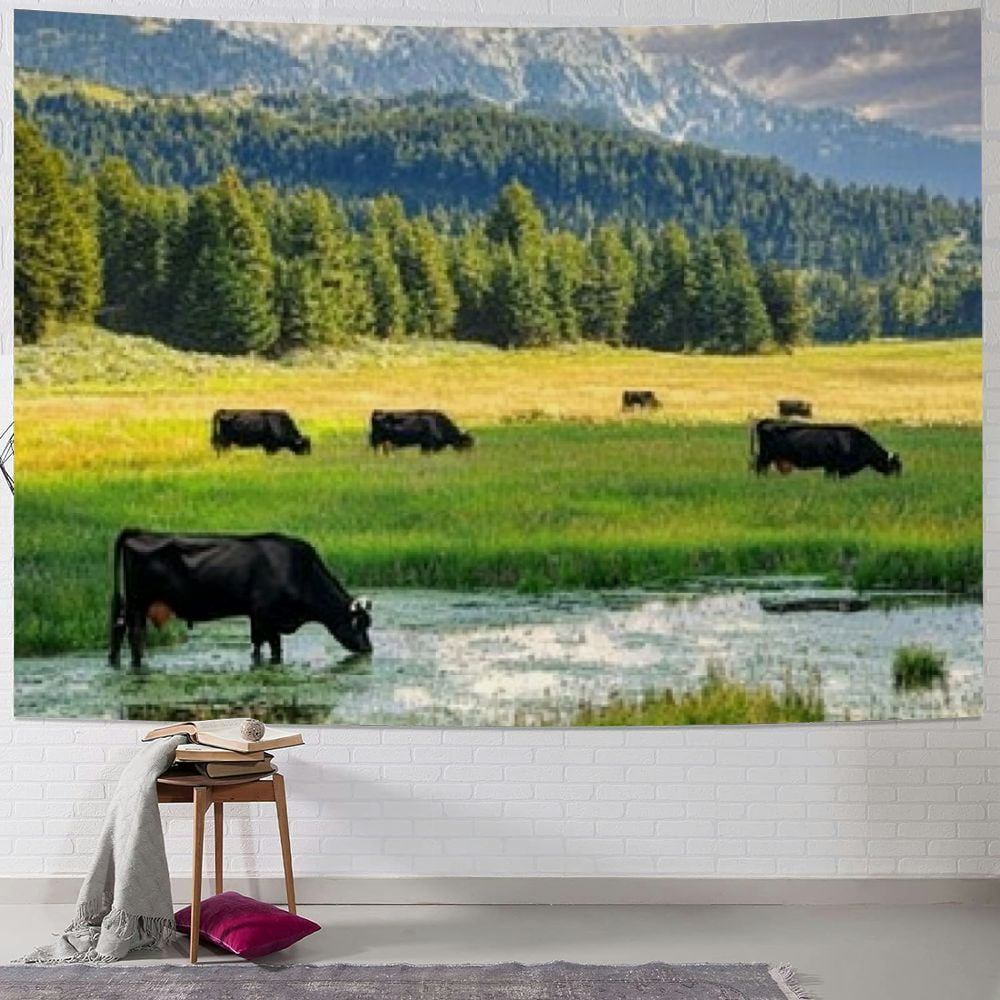 Autua Nature Mountain Forest Tapestry, Scenic Green Pine Tree Pasture ...