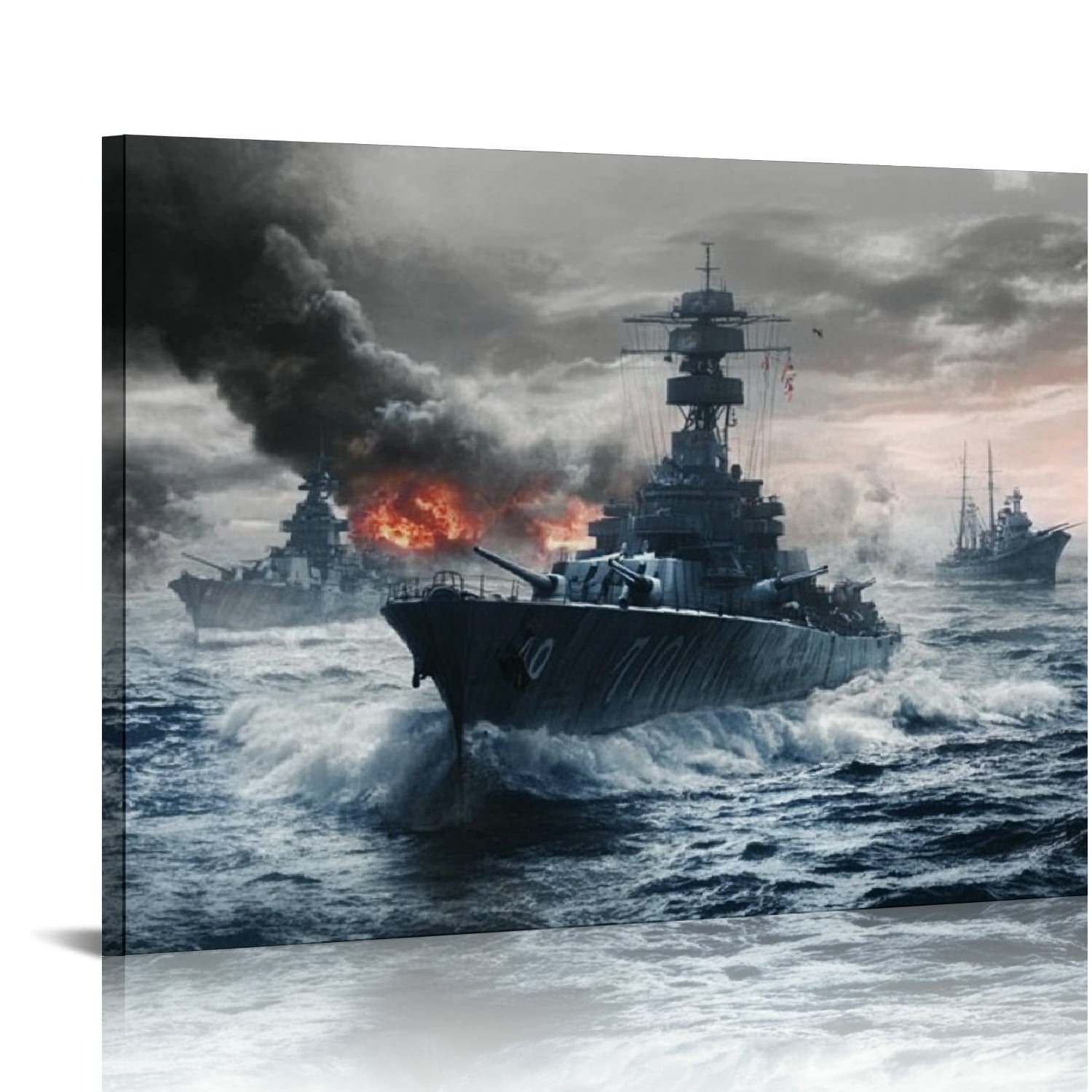 Autua Navy Ship Warship Sea Battle Canvas Print Painting Picture Wall ...