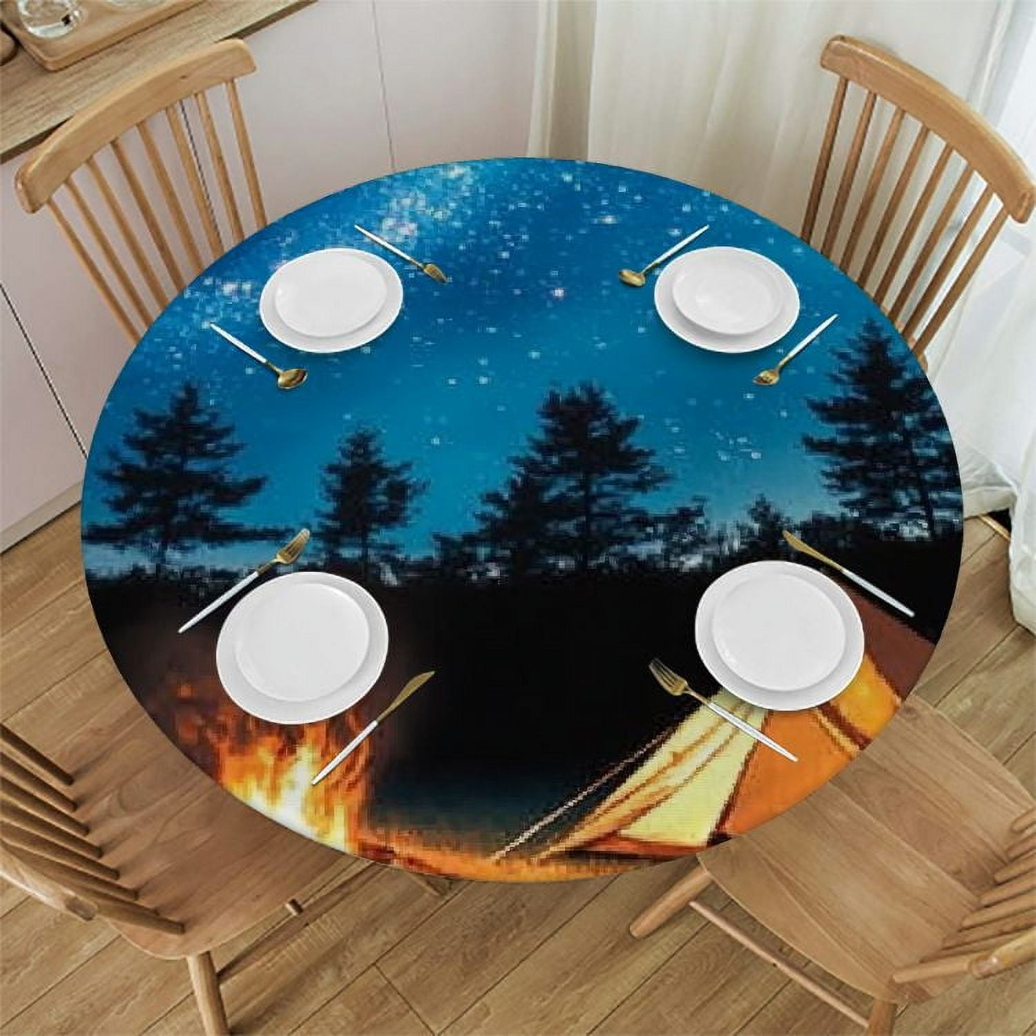 Autua Night Sky Campfire Tent Round Tablecloth | Stain-Resistant ...