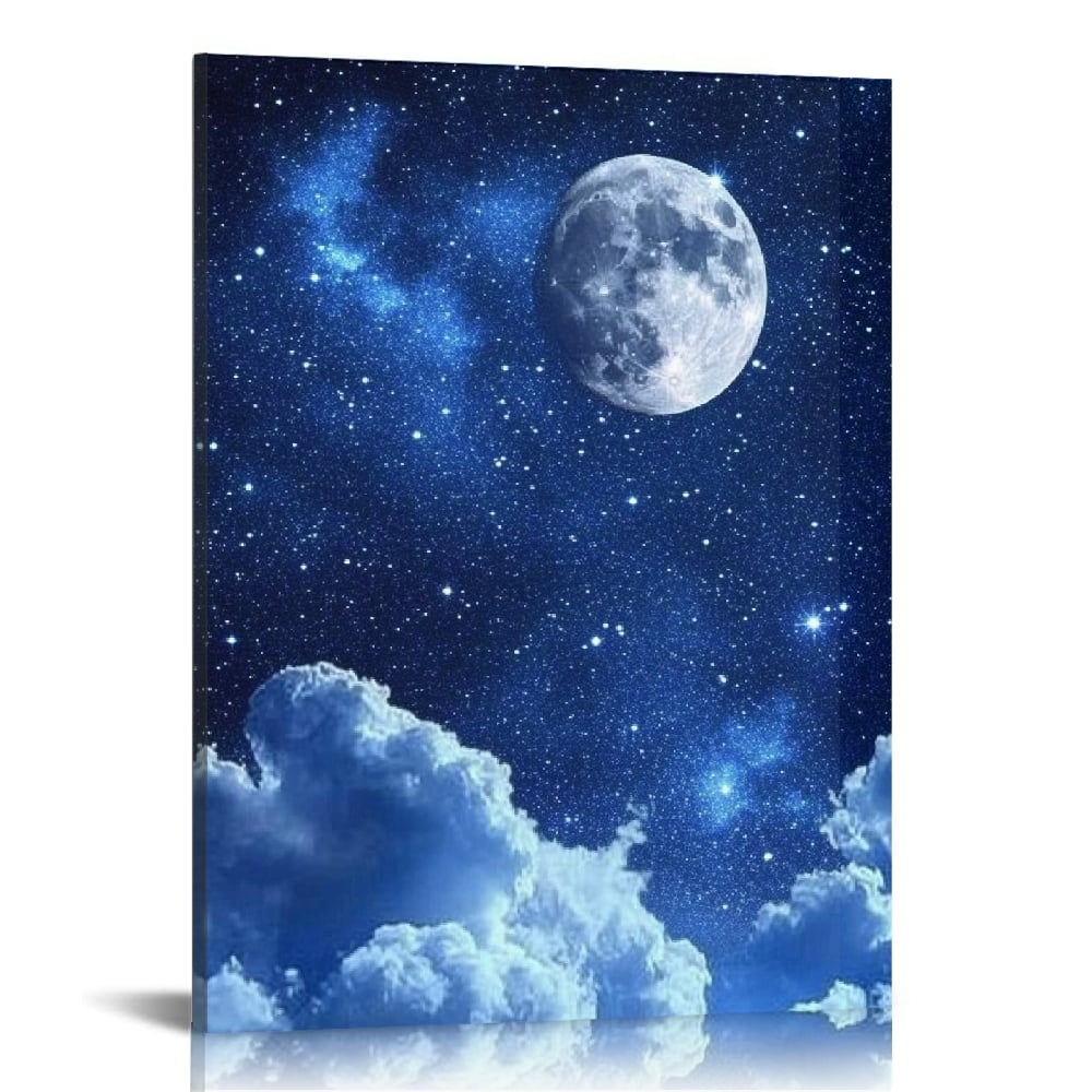 Autua Night Sky Stars Full Moon Canvas Prints Wall Art Decor 16x20 in ...