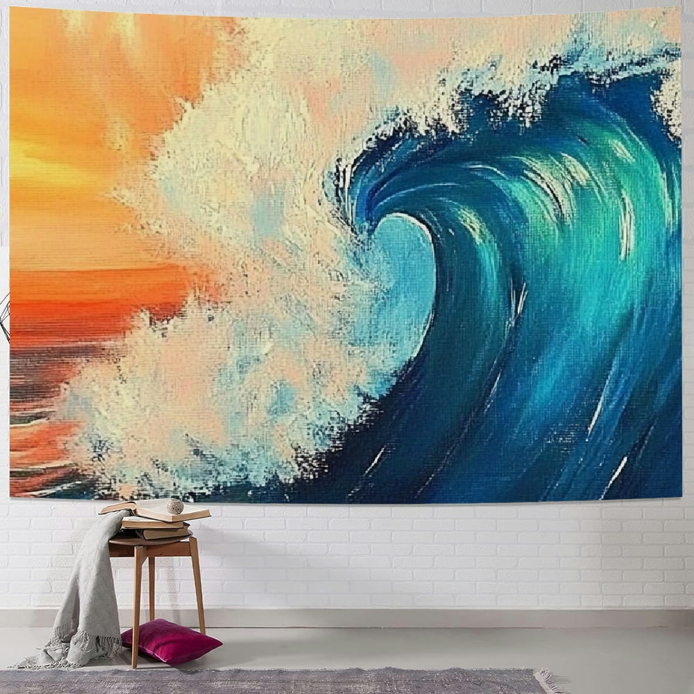 Autua Ocean Wave Tapestry Tapestry for Boys Bedroom, Ocean Waves Blue ...