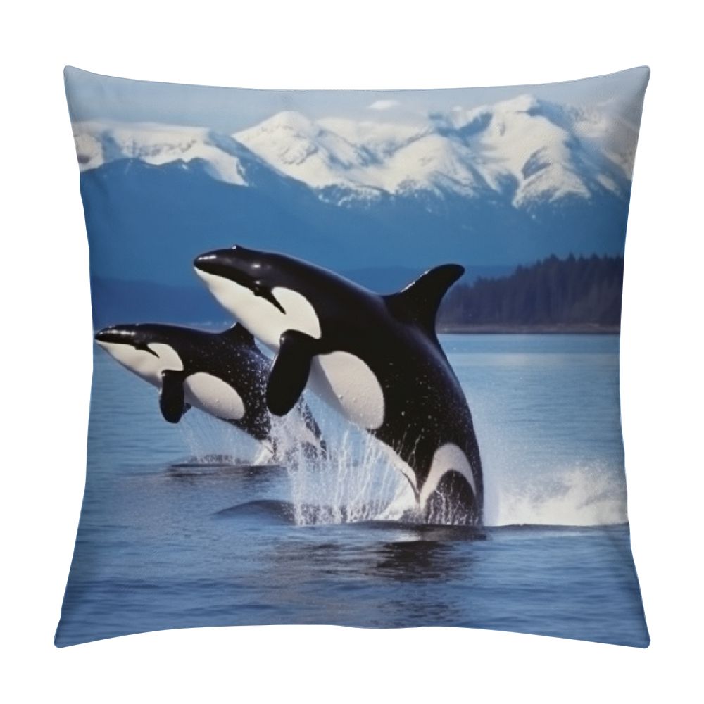 Autua Orca Mountain Wildlife Graphic Decorative Cushion Throw Pillow ...