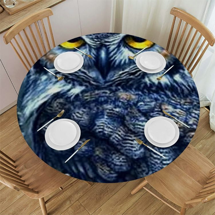 Autua Owl Tree Yellow Eyes Waterproof Resistant Fabric Round Tablecloth ...