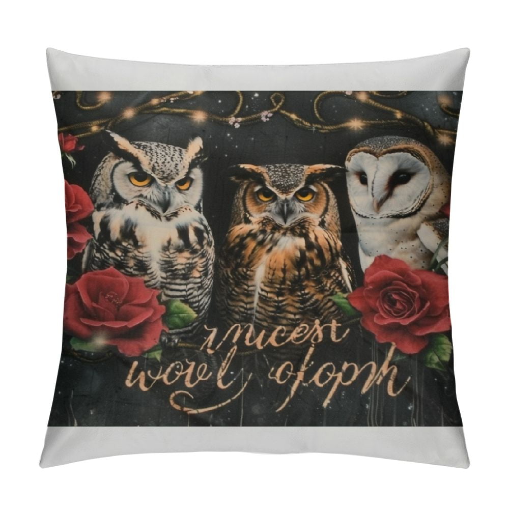Autua Owls Rose Graphic Decorative Square Throw Pillow Cover for Home ...