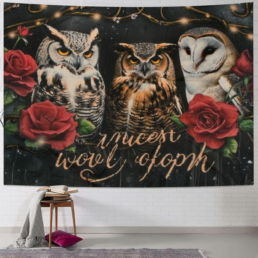 Autua Owls Rose Tapestry Wall Hanging Unique Style Graphic Tapestries ...