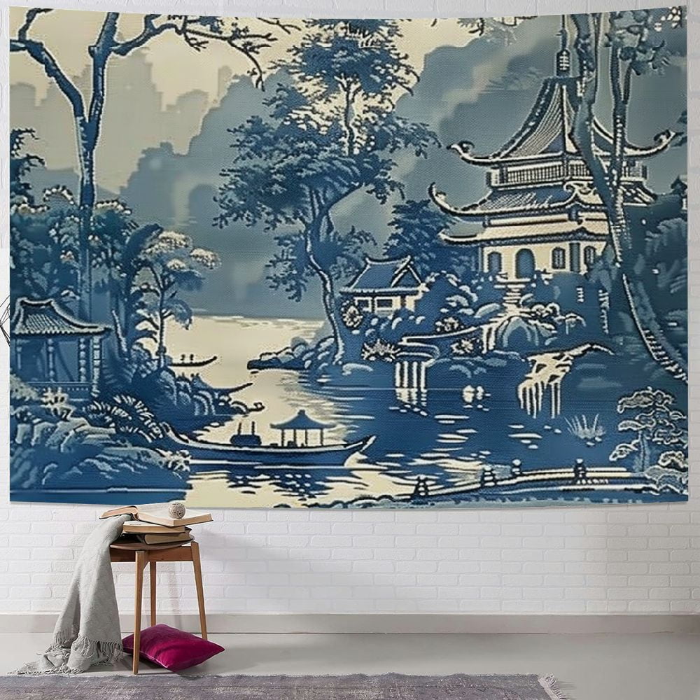 Autua Pagoda Boats Trees Tapestry Wall Hanging Unique Style for Home ...