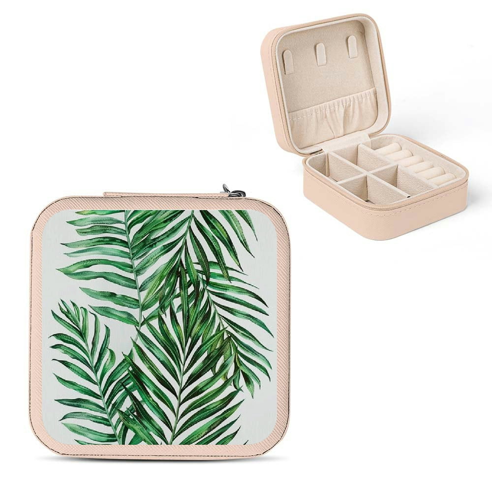 Autua Palm Leaf Theme Travel Jewelry Organizer Box for Necklace, Ring ...
