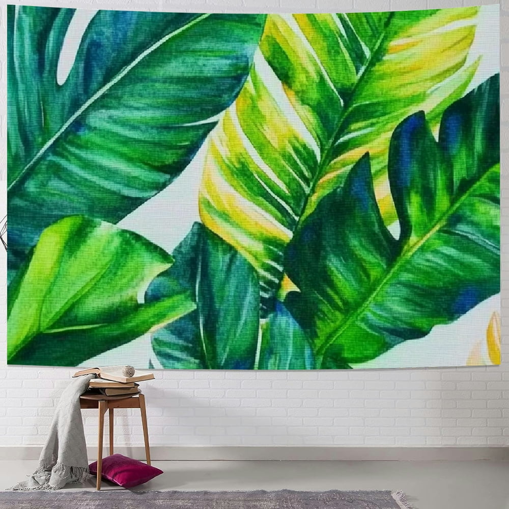 Autua Palm Tapestry Palm Tree Leaves Wall Tapestry Watercolor Green ...