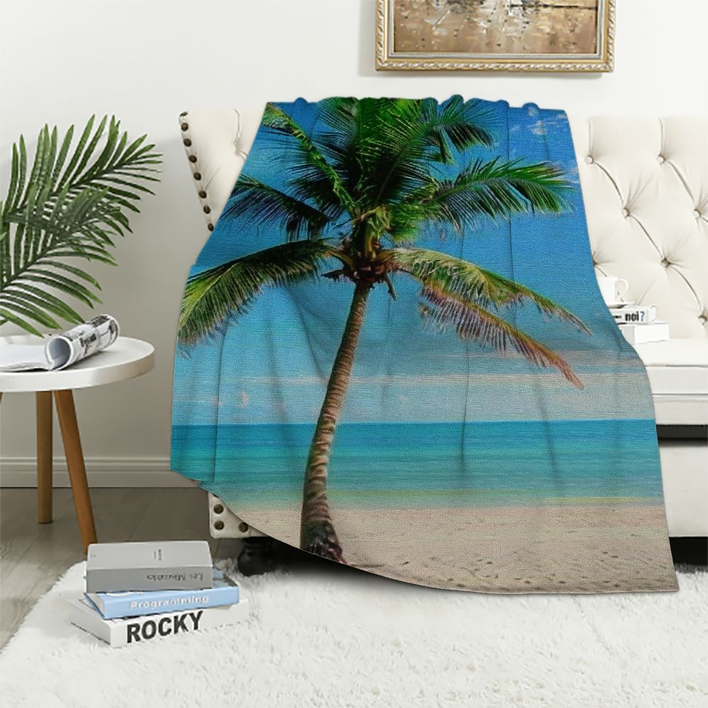 Autua Palm Tree Beach Blue Sky Warm Lightweight Soft Fleece Blanket All ...