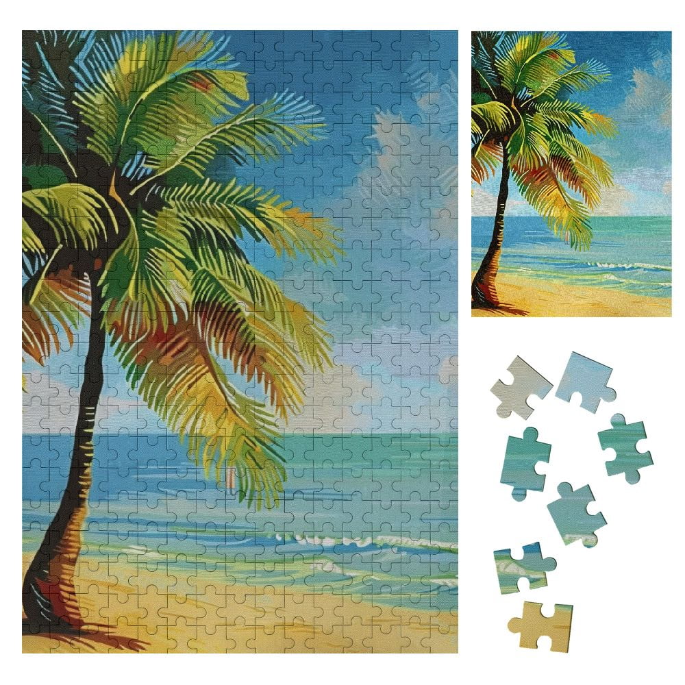 Autua Palm Tree Beach Blue Sky Wooden Jigsaw Puzzle Vertical Impossible ...