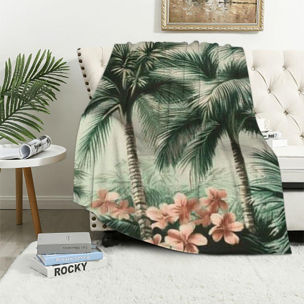 Autua Palm Trees Flowers Tropical Warm Lightweight Blanket Soft Fleece ...