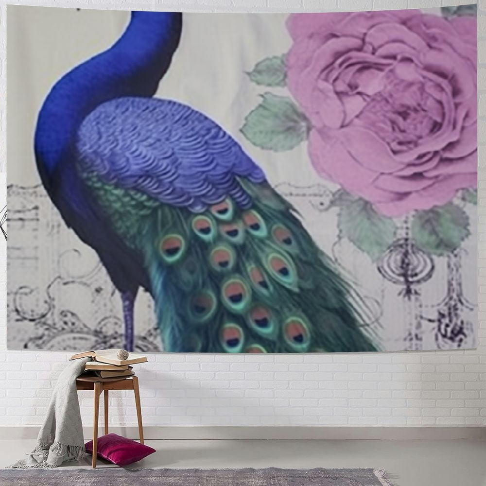 Autua Peacock Flower Rose Tapestry Wall Hanging Unique Style Graphic ...