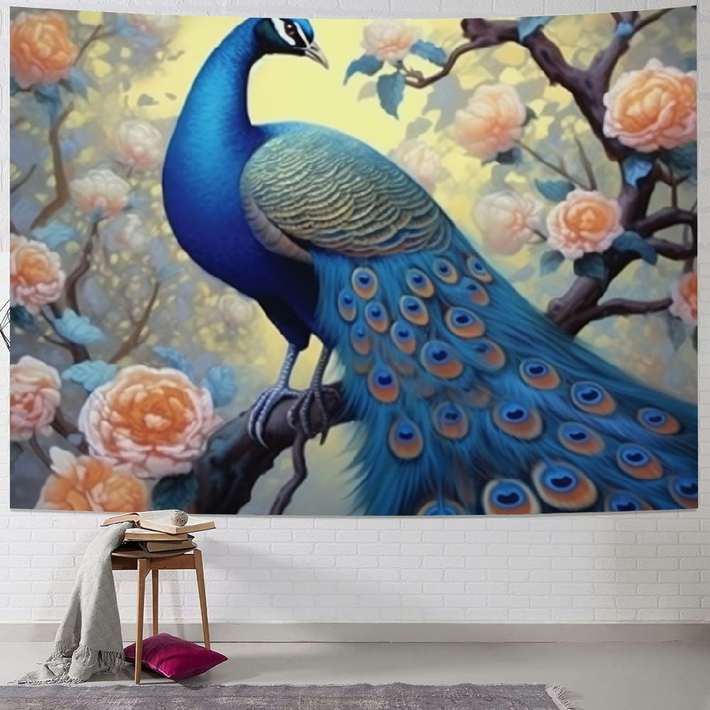 Autua Peacock Flowers Tapestry Wall Hanging Unique Style Graphic ...