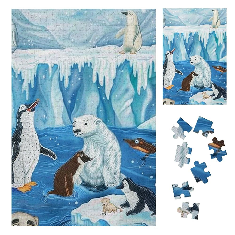 Autua Penguin Polar Bear Icebergs Wooden Jigsaw Puzzle Vertical Style ...