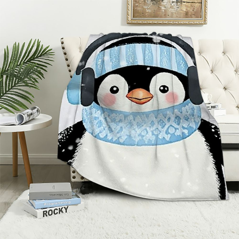 Autua Penguin Winter Warm Lightweight Blanket Soft Fleece Throw Blanket ...
