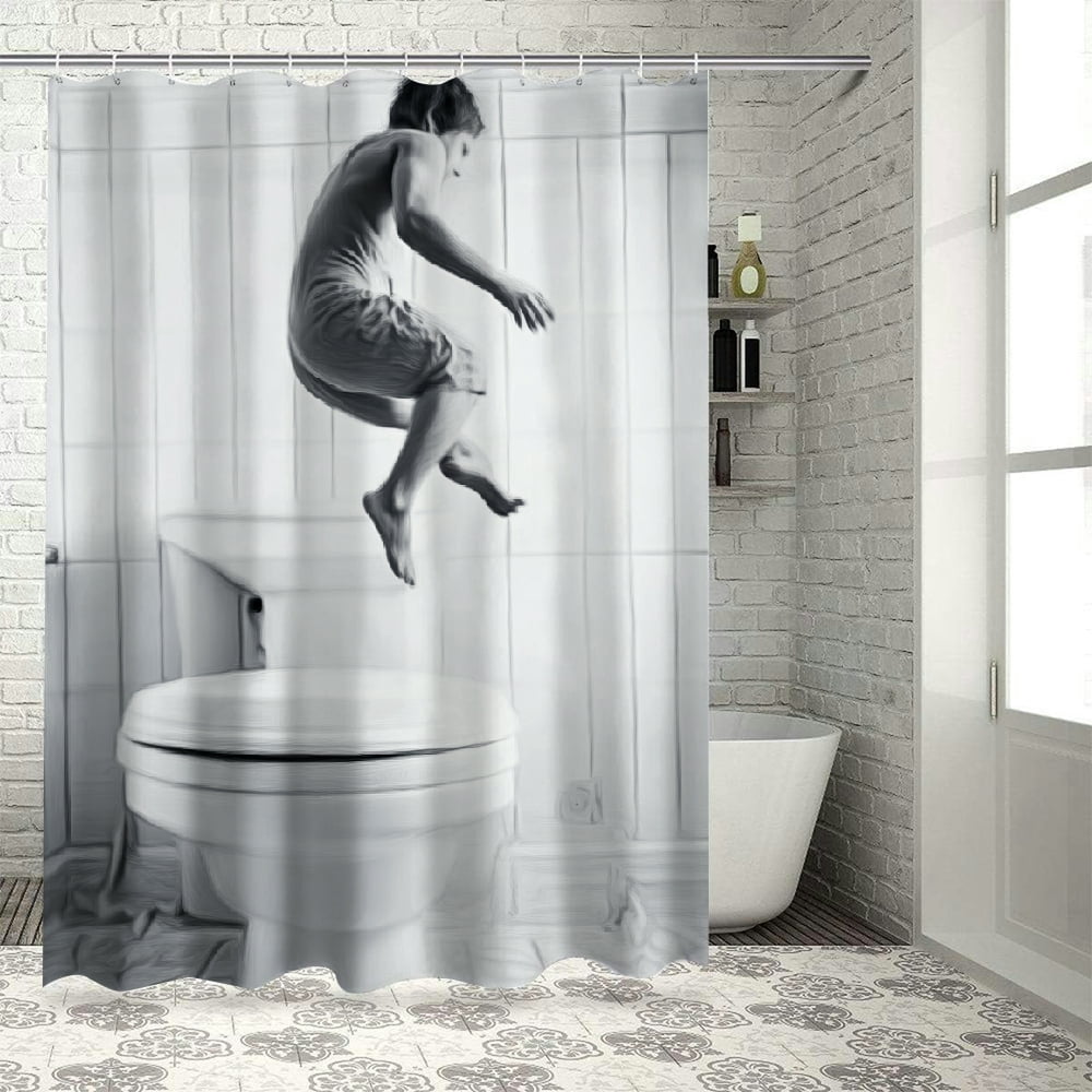 Autua Person Jumping Bathroom Shower Curtain Set 100% Polyester with ...