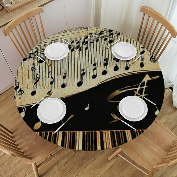 Autua Piano Musical Notes Harlem Renaissance Round Tablecloth 100% ...