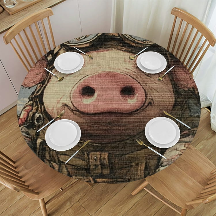 Autua Pig Dieselpunk Round Tablecloth Stain-Resistant Washable 100% ...