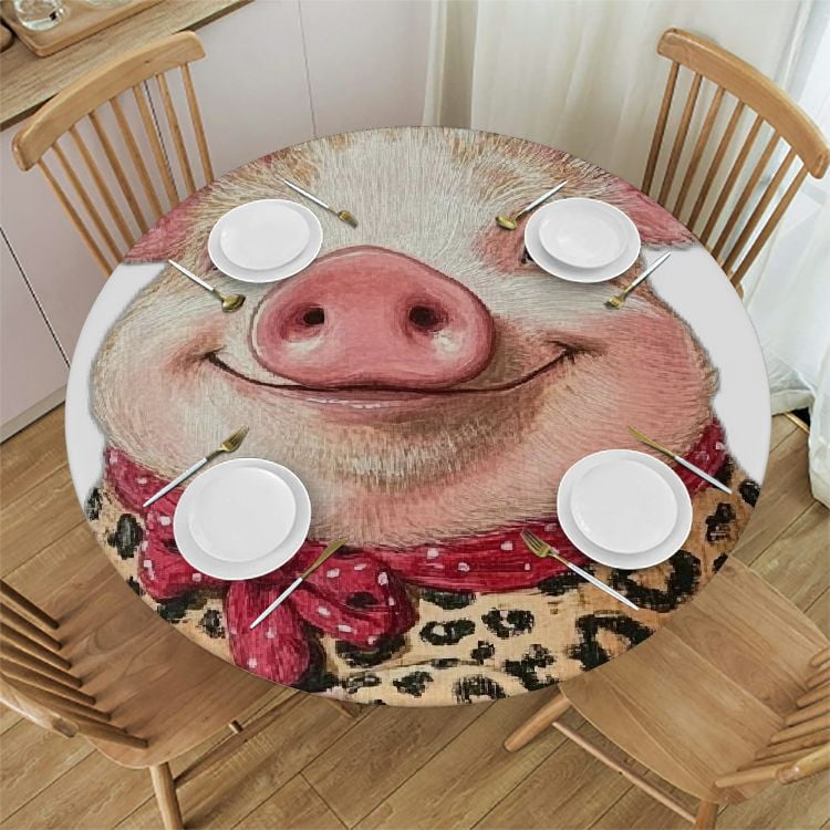 Autua Pig Leopard Print Round Tablecloth Stain-Resistant Waterproof ...