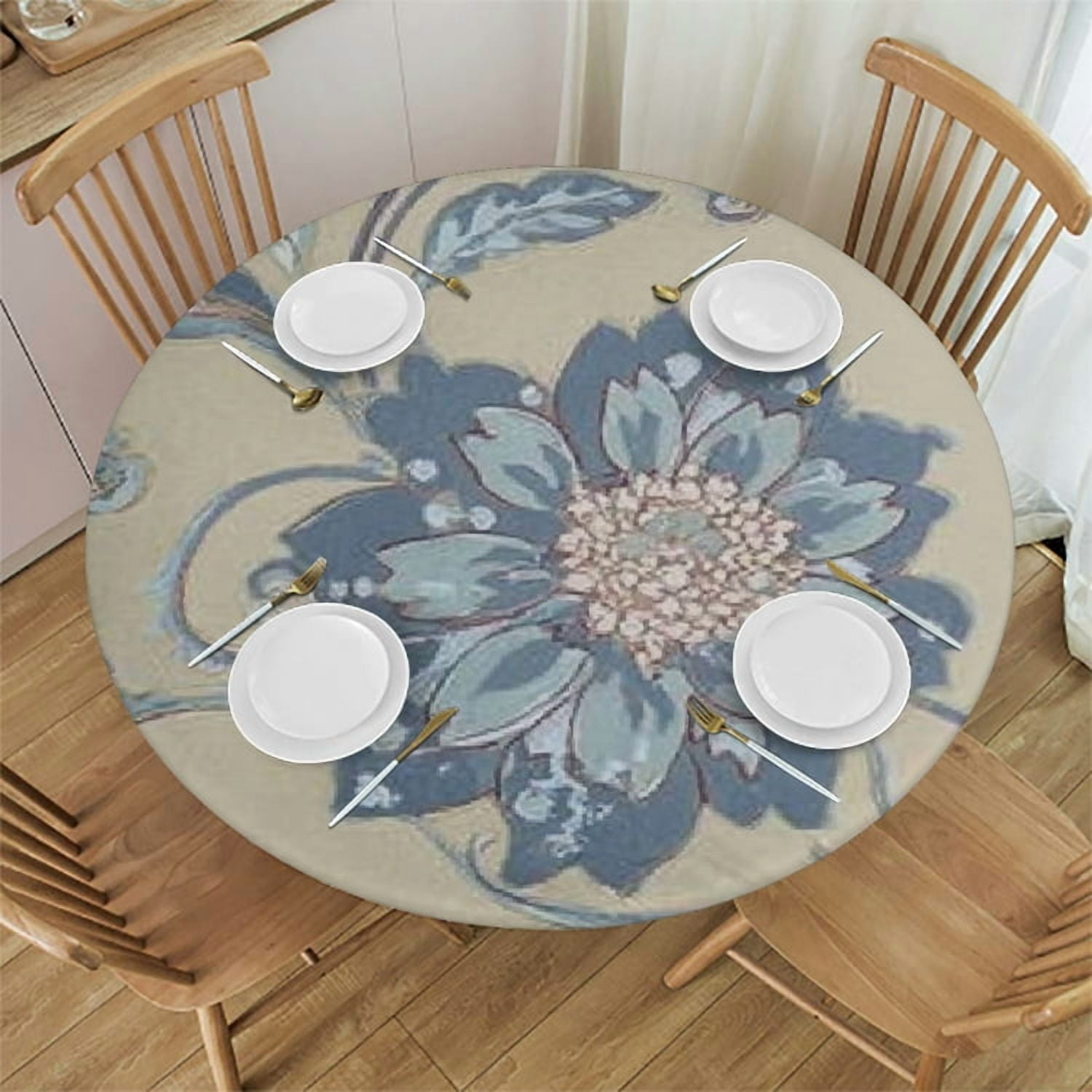 Autua Pillow Flower Rococo Round Tablecloth Stain-Resistant Washable 42 ...