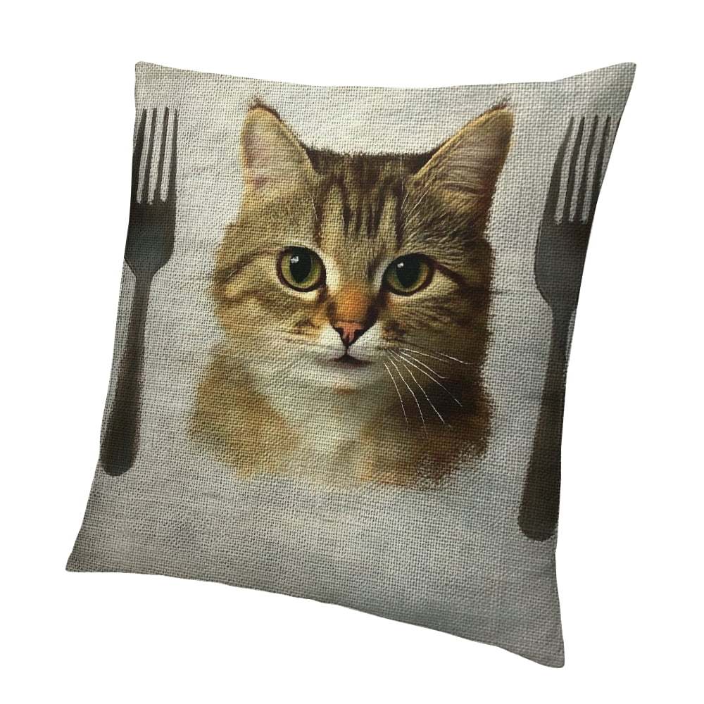 Autua Pillow case funny cat, cute kitten cat paw hole decorated square ...