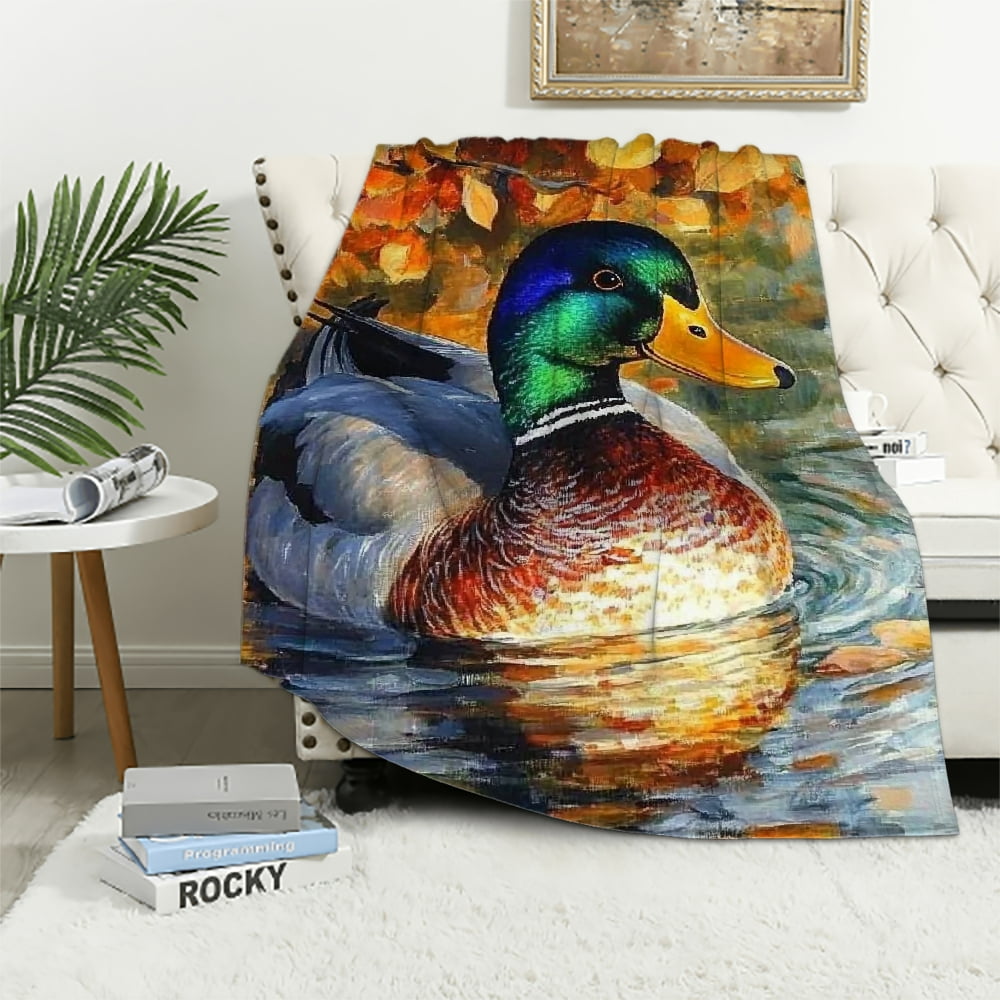 Autua Pretty Duck Blanket Warm & Cozy Flannel Oil Painting Style Throw ...