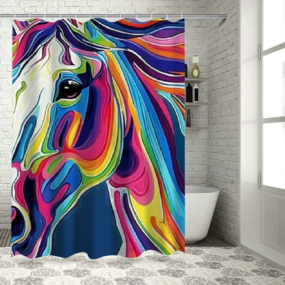 Autua Psychedelic Horse Shower Curtain Set 100% Polyester Fabric with ...