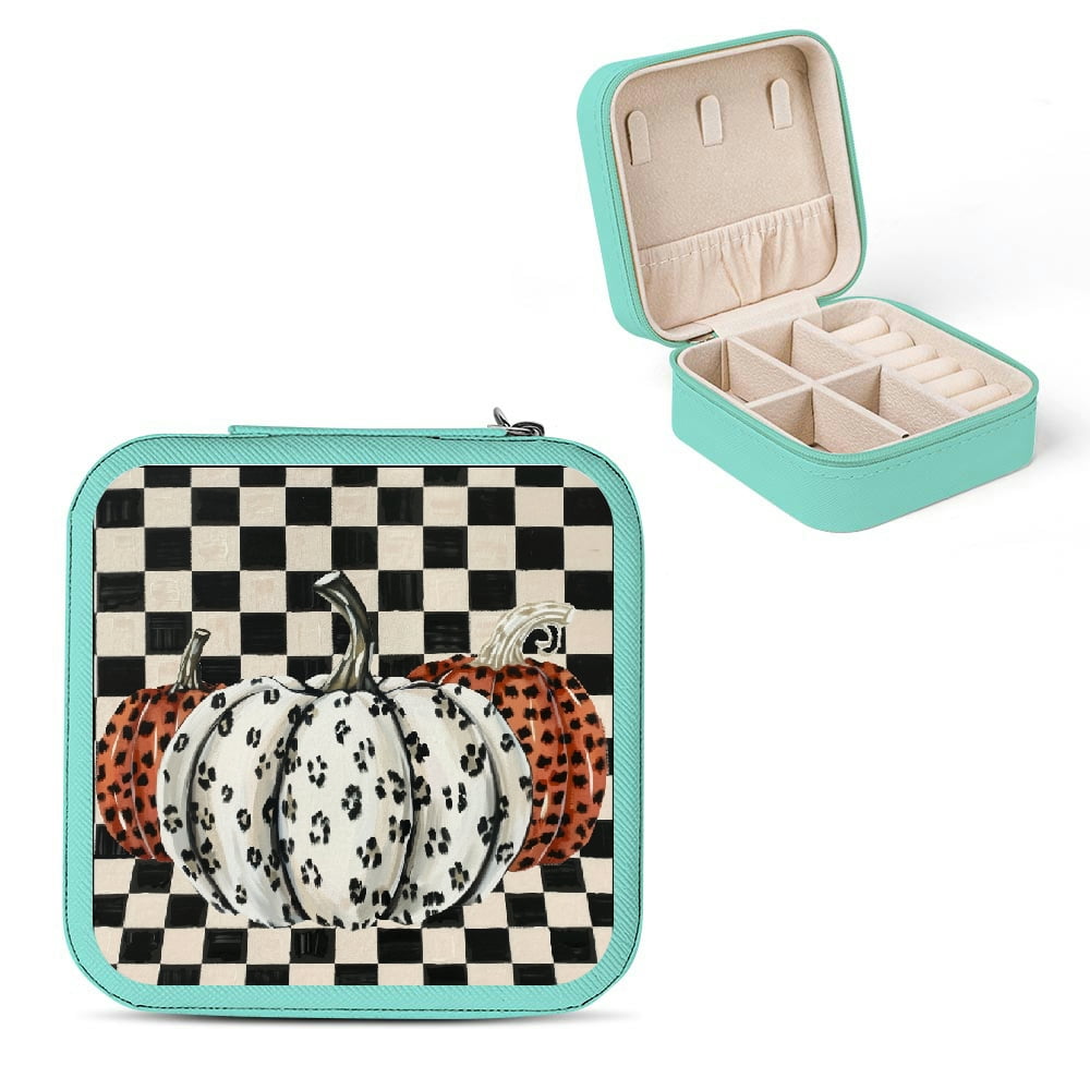 Autua Pumpkin Leopard Print Checkered Background Jewelry Storage ...