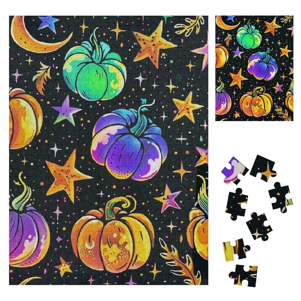 Autua Pumpkins Stars Moon Wooden Jigsaw Puzzle Vertical Style Family ...