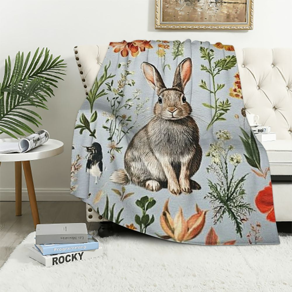 Autua Rabbit Flowers Warm Lightweight Blanket Soft Fleece Blankets ...