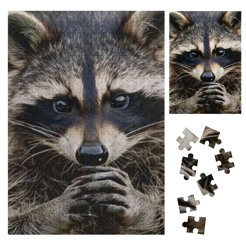 Autua Raccoon Wooden Jigsaw Puzzle Vertical Style for Adults and Kids ...