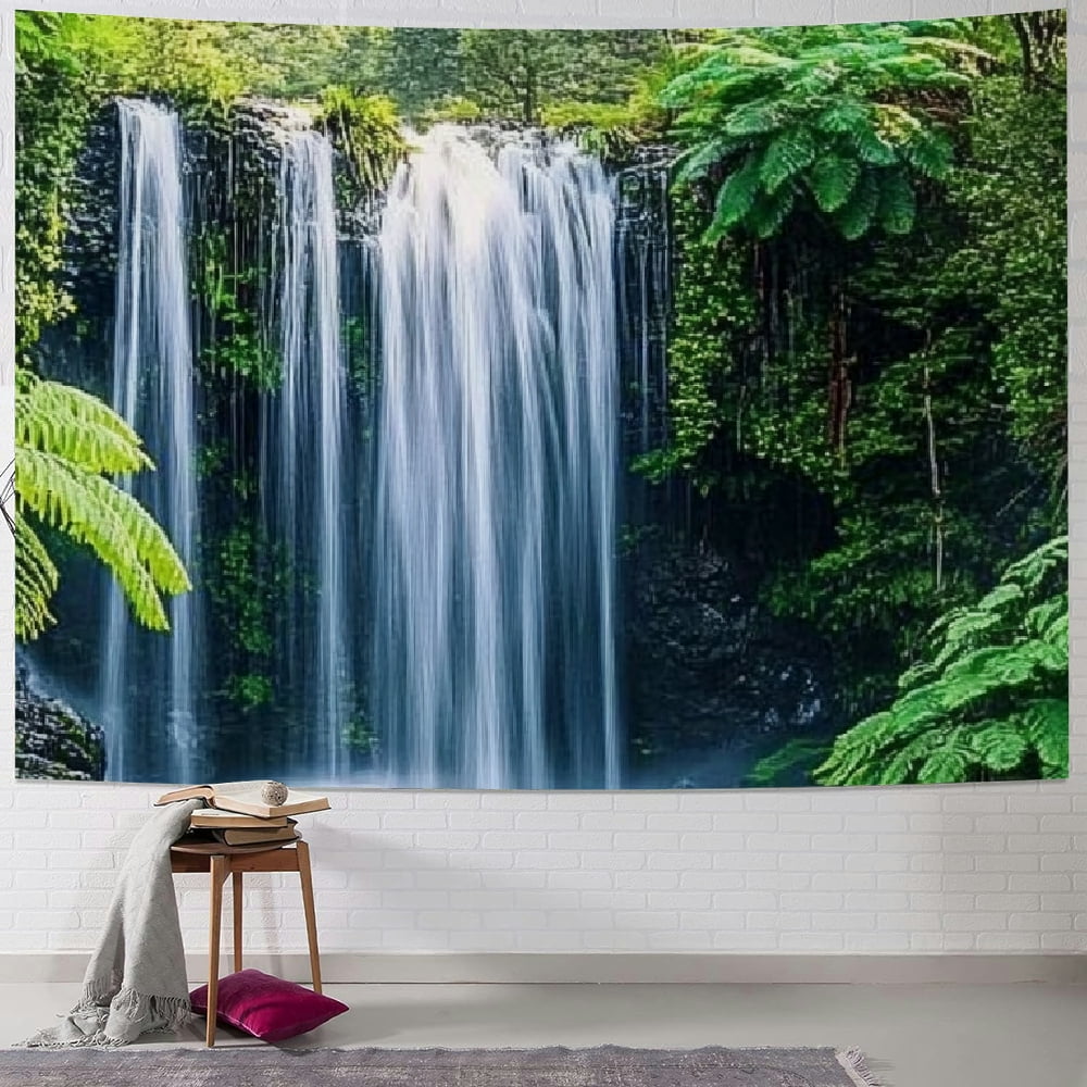 Autua Rainforest tapestry wall hanging, green tropical plants and ...