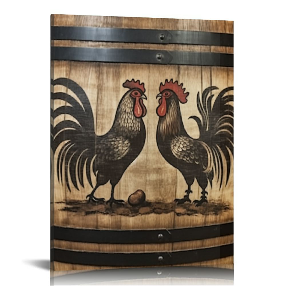 Autua Roosters Folk Art Fine Art Aesthetic Poster & Print Wall Painting ...