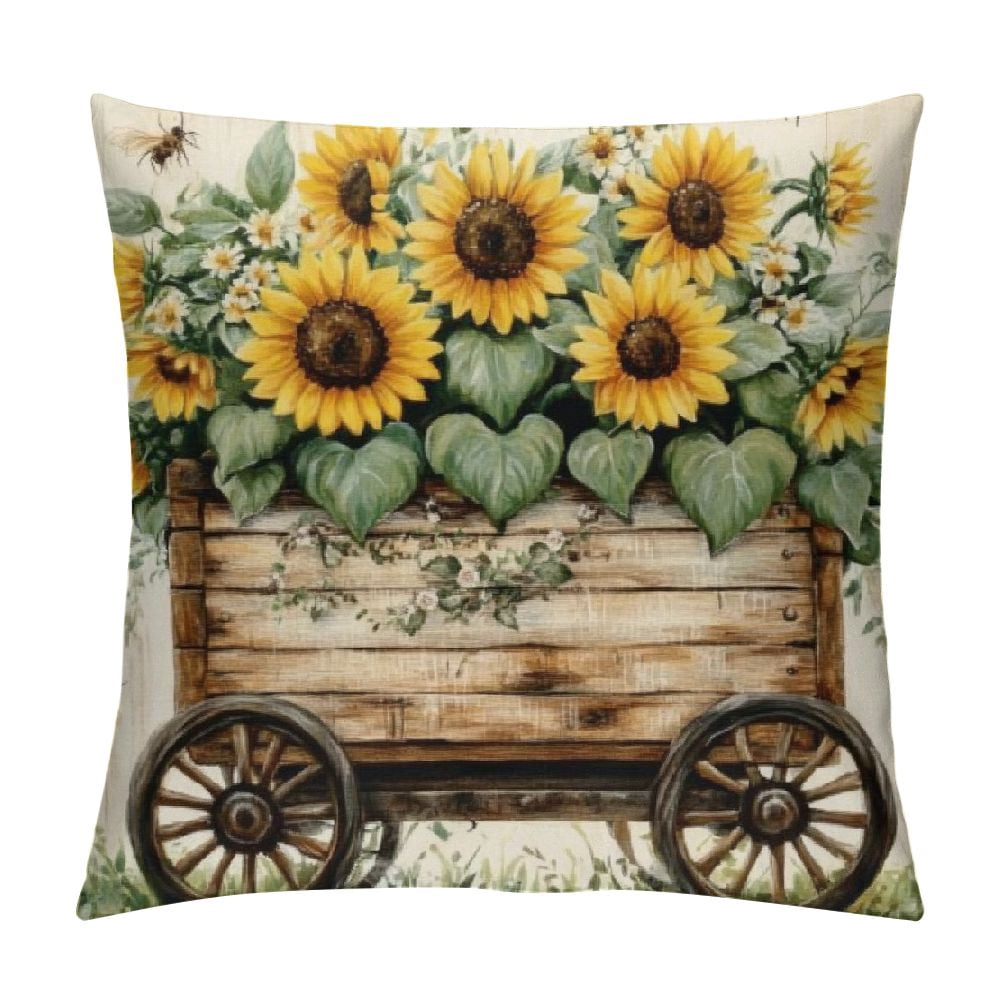 Autua Rustic Sunflower Outdoor Decorative Throw Pillow Covers Farmhouse ...