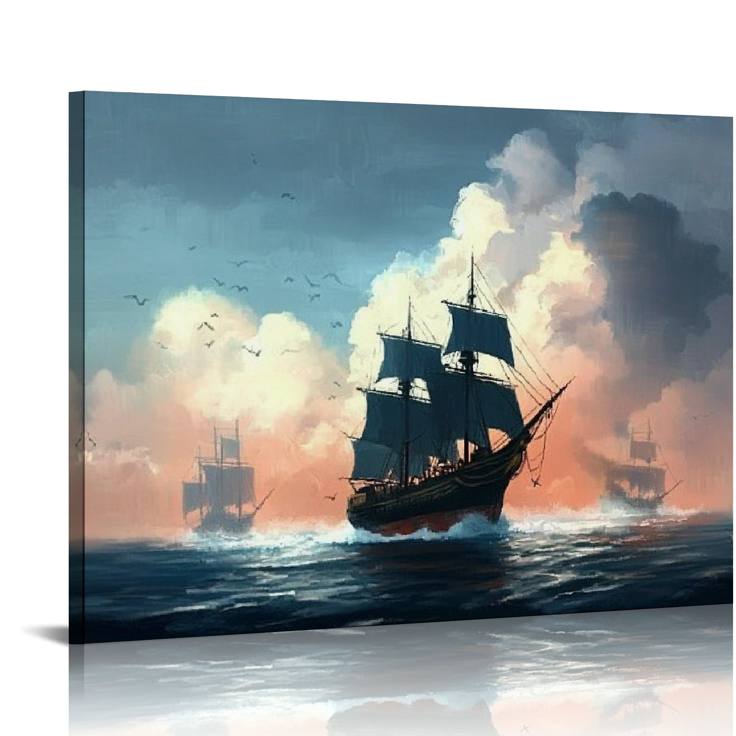 Autua Sailing Sailboat Nautical Canvas Wall Art Pirate Ship Painting ...