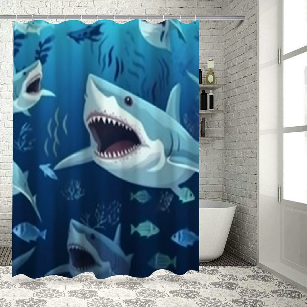 Autua Shark Bathroom Decor Set Polyester Shower Curtain Chic Modern ...