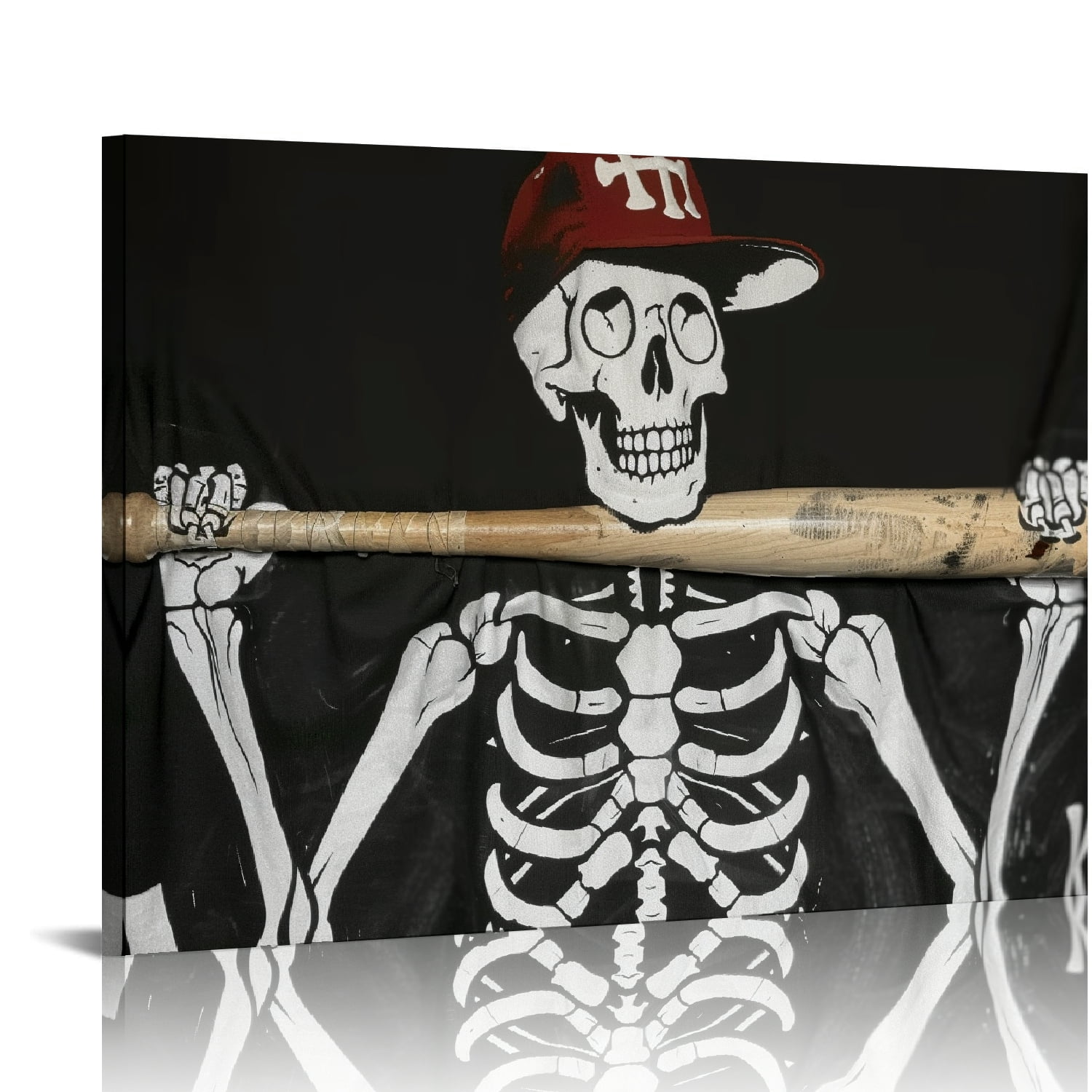 Autua Skeleton Baseball Cap Baseball Bat Wall Decor Canvas Art Print ...